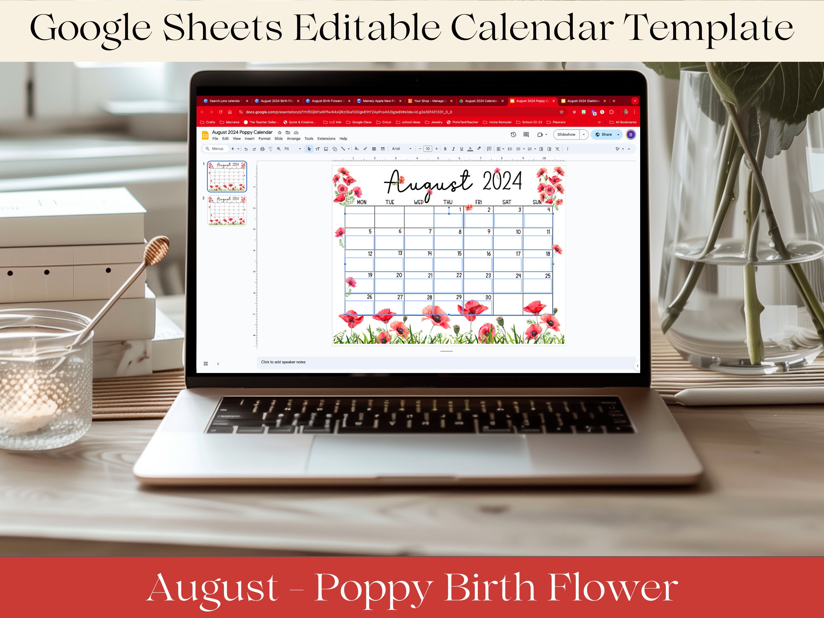 Monthly Calendar August Poppy Calendar Printable Fillable Monthly ...
