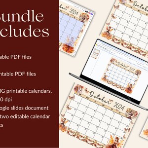 EDITABLE October 2024 Calendar Printable Wall Autumn Decor for ...