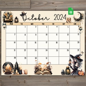 EDITABLE October 2024 Calendar Printable Wall Halloween Decor for ...