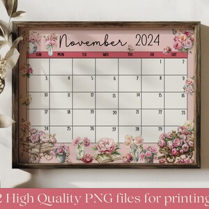 Peony Birth Flower Wall Decor Calendar November 2024 Calendar Printable ...