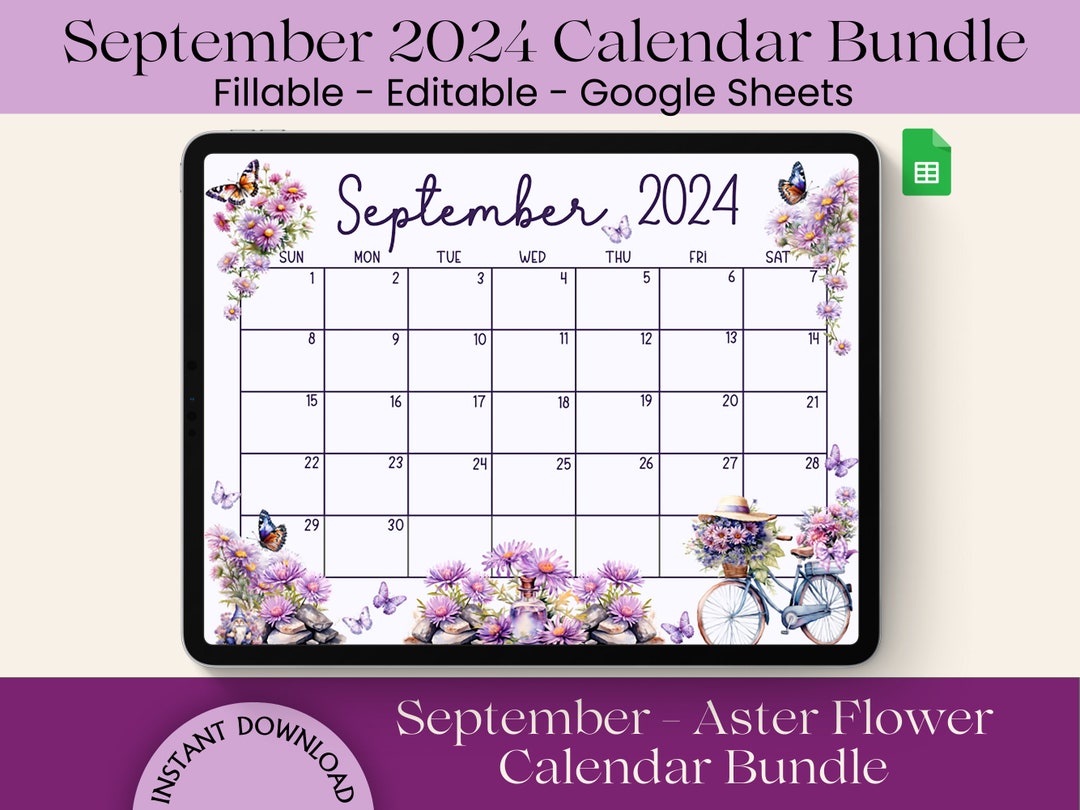 September 2024 Calendar Printable Wall Birth Flower Decor Classroom ...