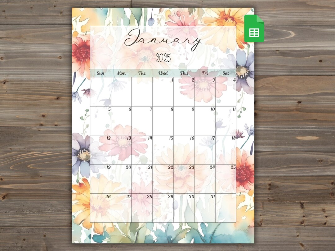 2025 Watercolor Floral Monthly Calendar Bundle | Sunday & Monday Starts ...