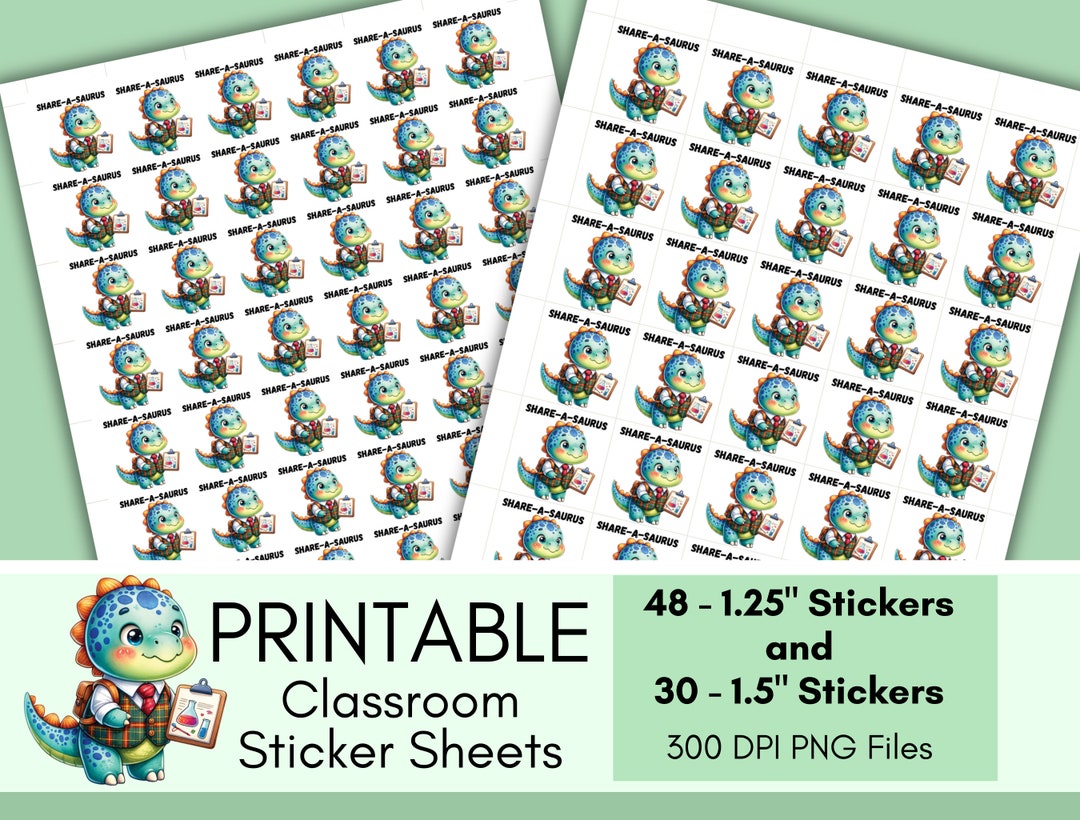 Printable Dinosaur Stickers Instant Download Homeschool Summer School ...