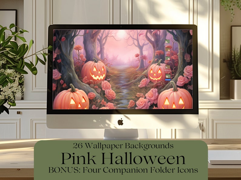 Pink Halloween Desktop Wallpaper Bundle PC and Mac Desktop Organizer ...