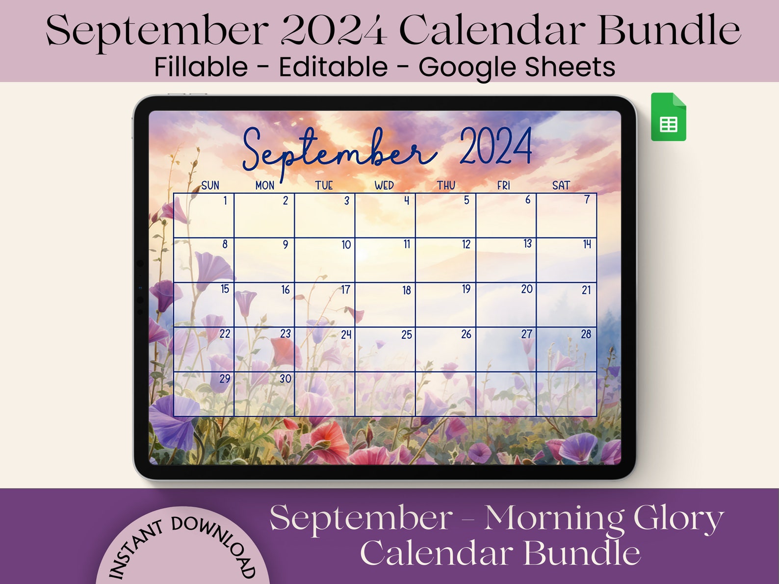 September 2024 Calendar Printable Wall SEP Birth Flower Decor Classroom ...