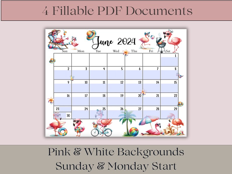 June 2024 Calendar Bundle Google Calendar Fillable Printable Wall ...