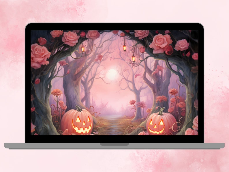 Pink Halloween Desktop Wallpaper Bundle PC and Mac Desktop Organizer ...