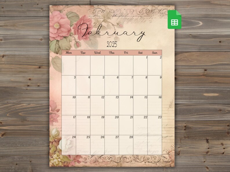 2025 Pink Floral Monthly Calendar Bundle Junk Journal Sunday & Monday ...