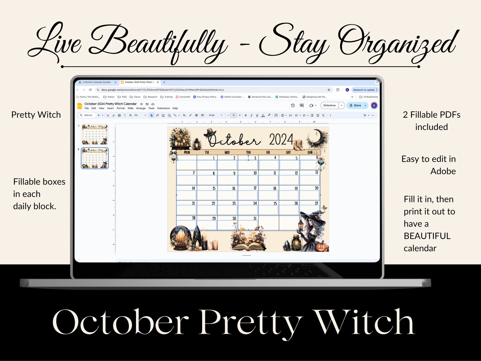 EDITABLE October 2024 Calendar Printable Wall Halloween Decor for ...