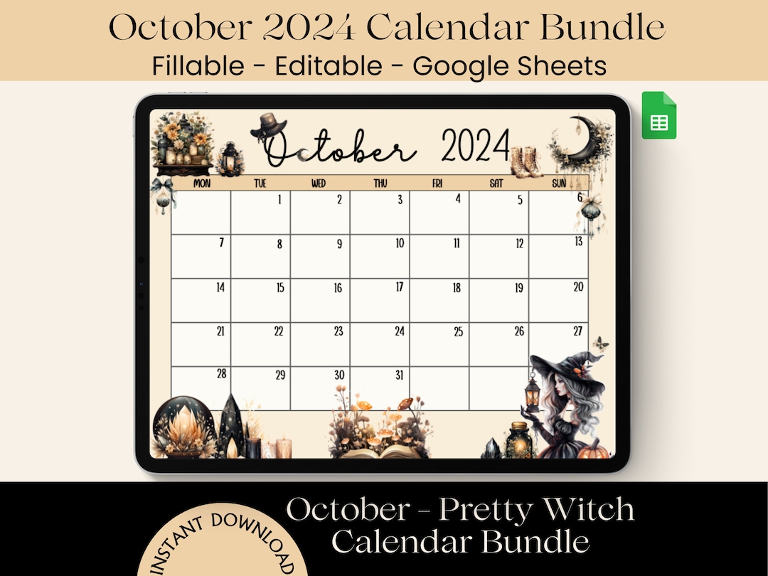 Editable Google Slides Halloween Calendar October 2024 Printable Wall ...