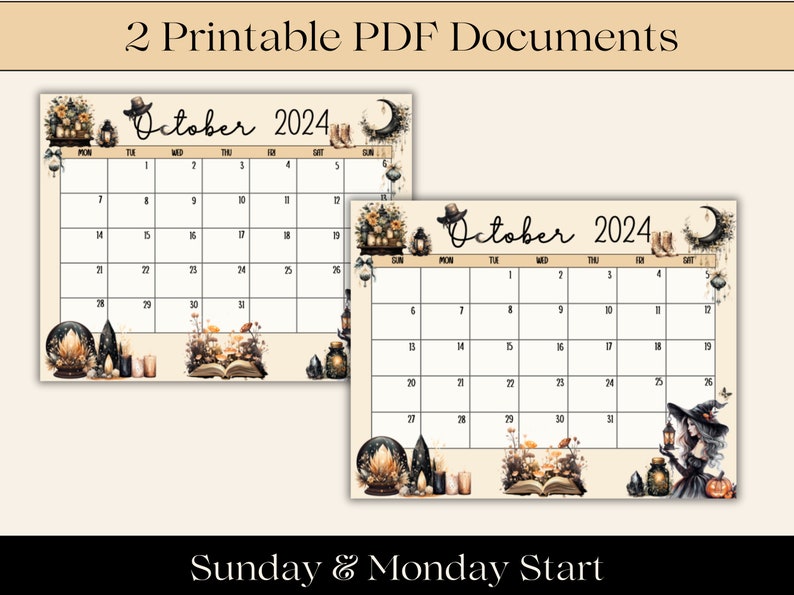 EDITABLE October 2024 Calendar Printable Wall Halloween Decor for ...