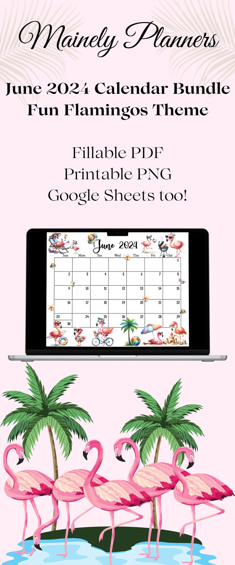 June 2024 Calendar Bundle Google Calendar Fillable Printable Wall ...