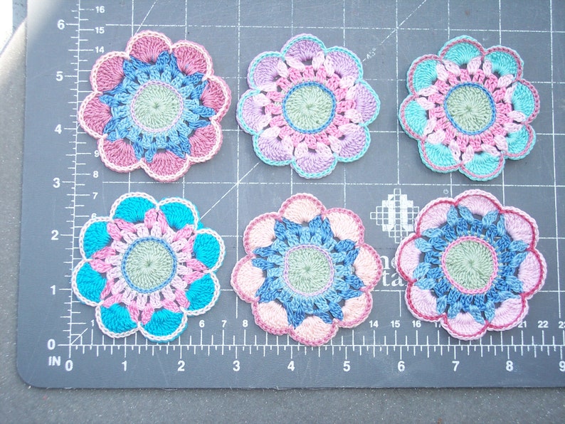 6 handmade cotton thread crochet applique flowers 2771 | Etsy