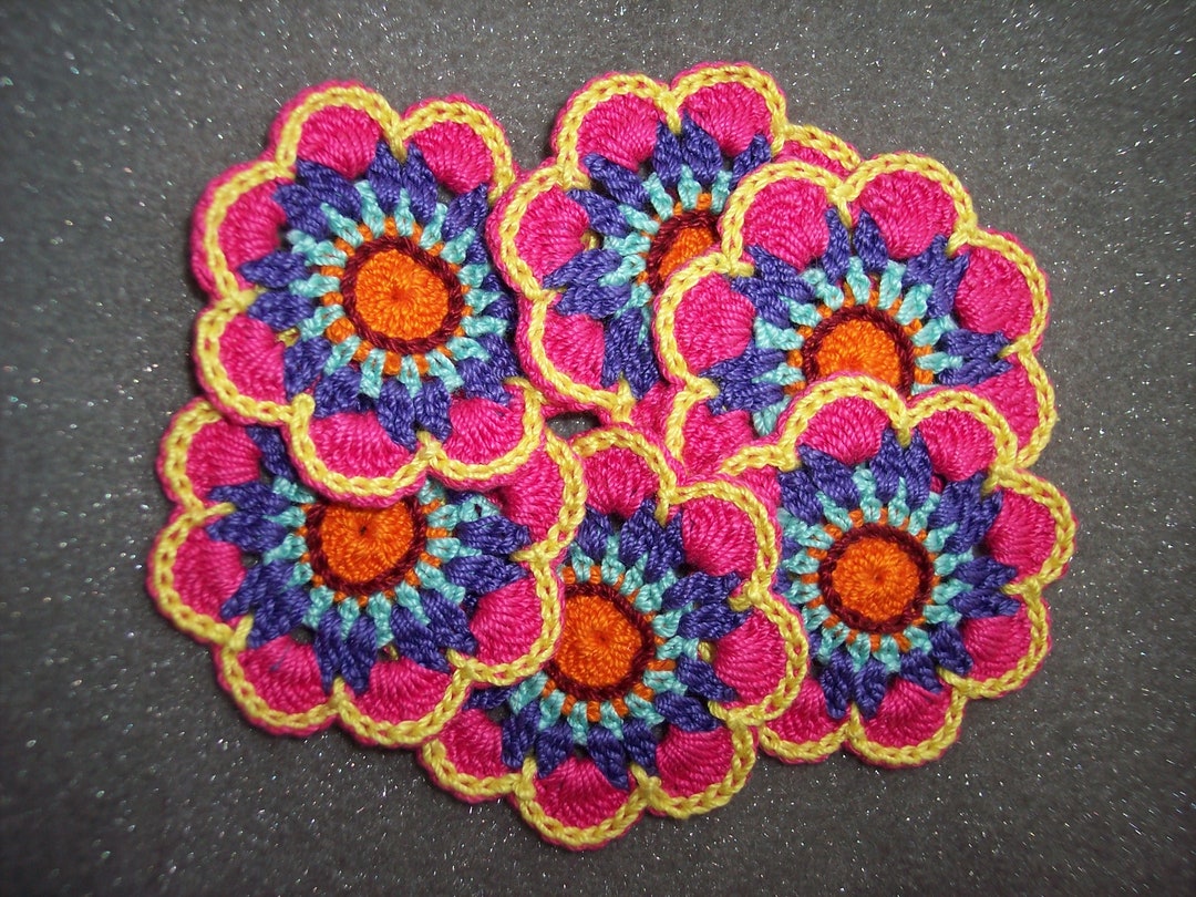 6 Handmade Cotton Thread Crochet Applique Flowers -- 3507 - Etsy
