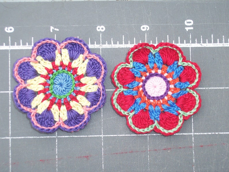 6 handmade cotton thread crochet applique flowers 2803 | Etsy