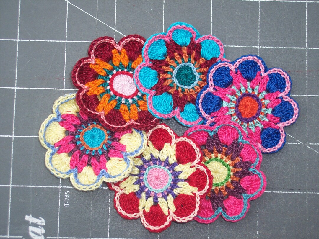 6 Handmade Cotton Thread Crochet Applique Flowers 2801 - Etsy