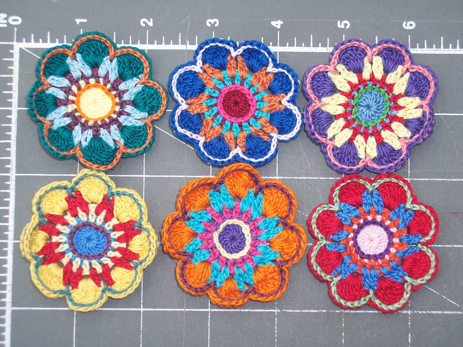 6 handmade cotton thread crochet applique flowers 2803 | Etsy