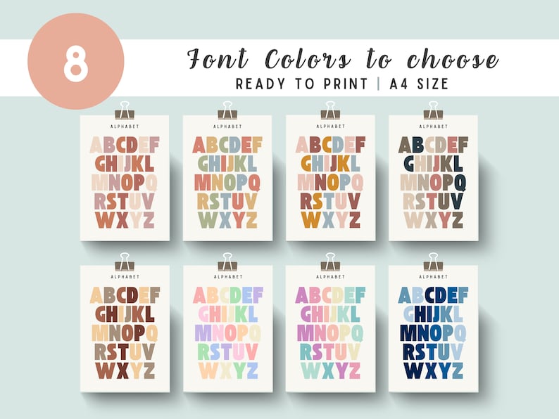 Pastel Colors Alphabet Poster ABC Printable Educational Wall Nursery ...