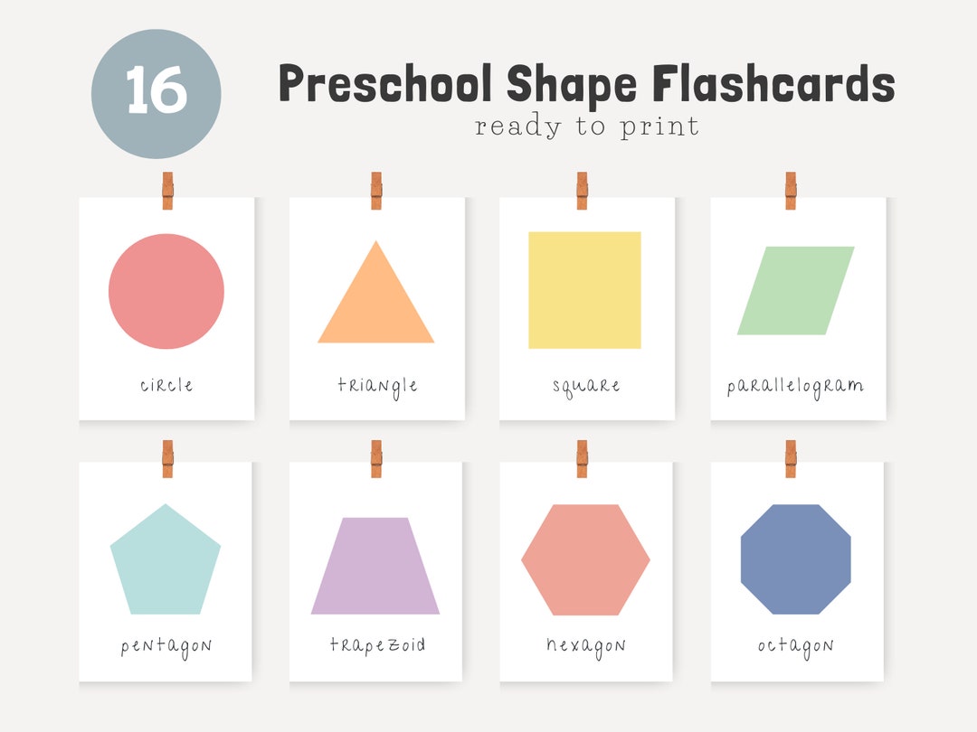 16 Preschool Shapes Flashcards Toddler Learning Early Education ...