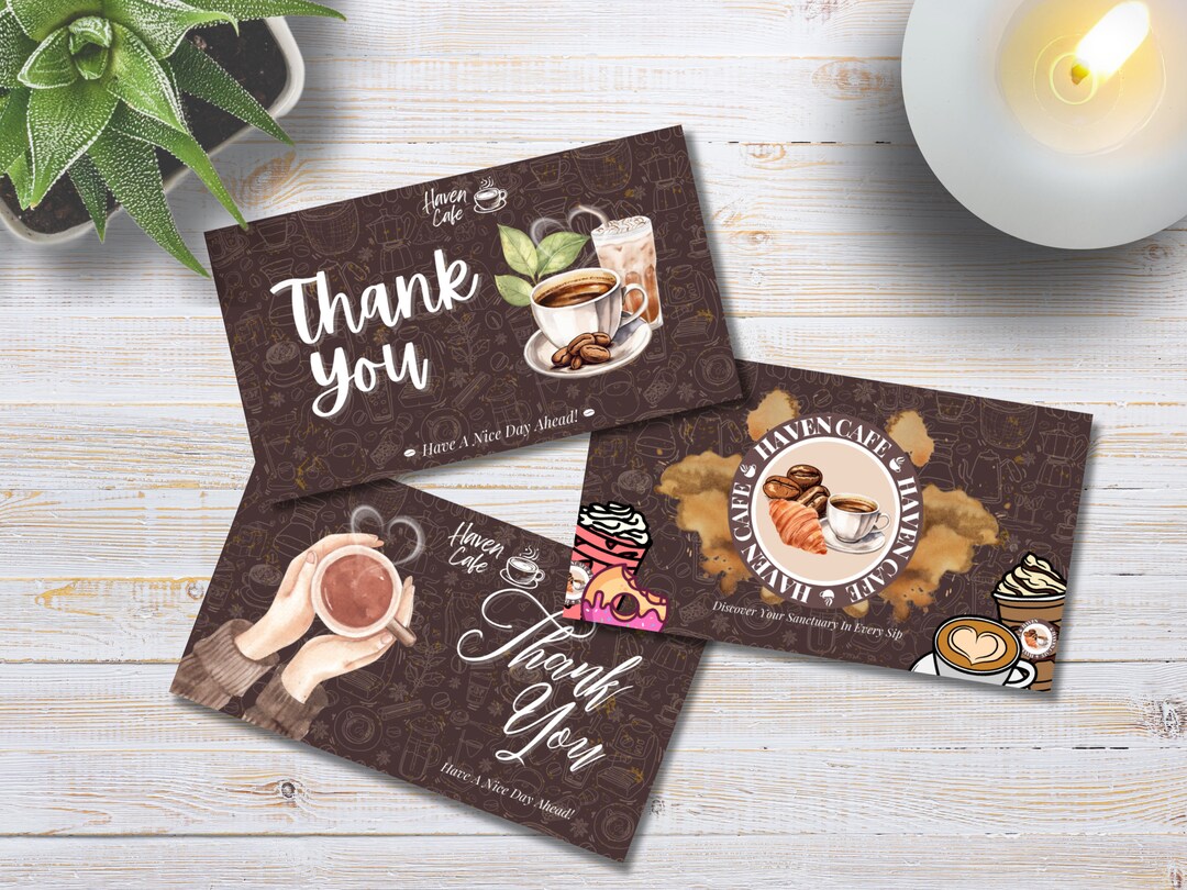 Coffee Shop Business and Thank You Cards Template Editable and ...