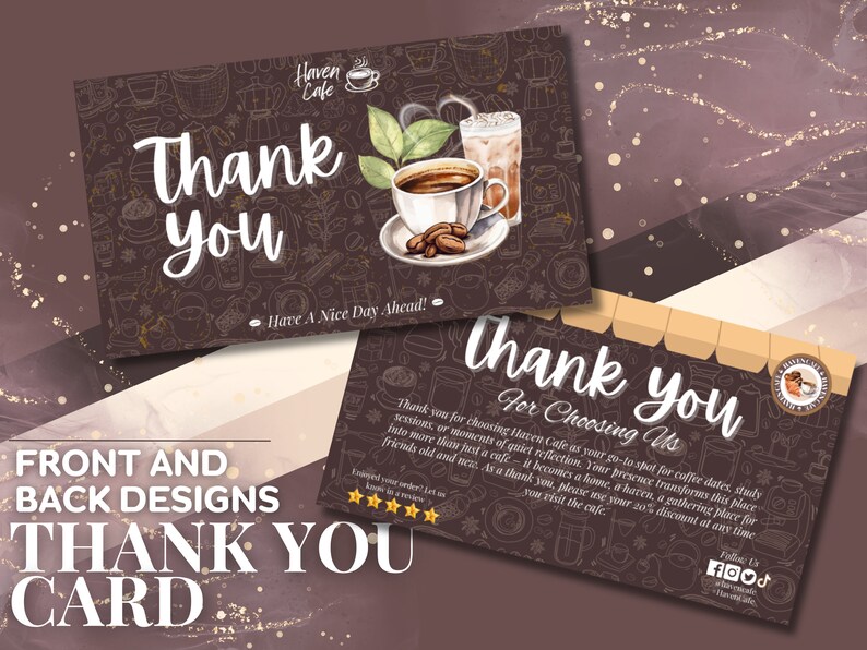 Coffee Shop Business and Thank You Cards Template Editable and ...