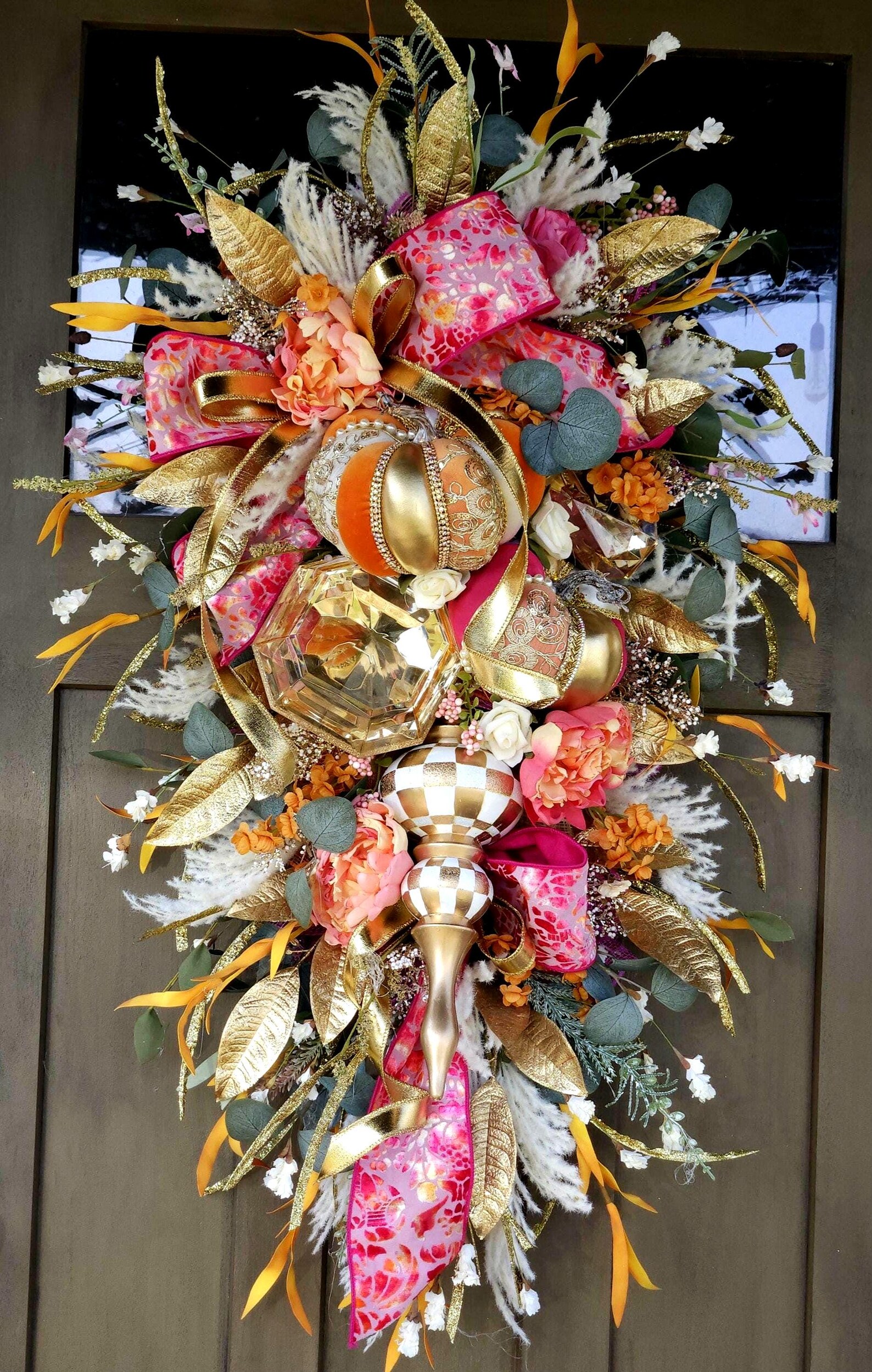 Deluxe Glam Pumpkin Swag: Pampas Grass, Velvet Ribbon, Boho Chic - Etsy