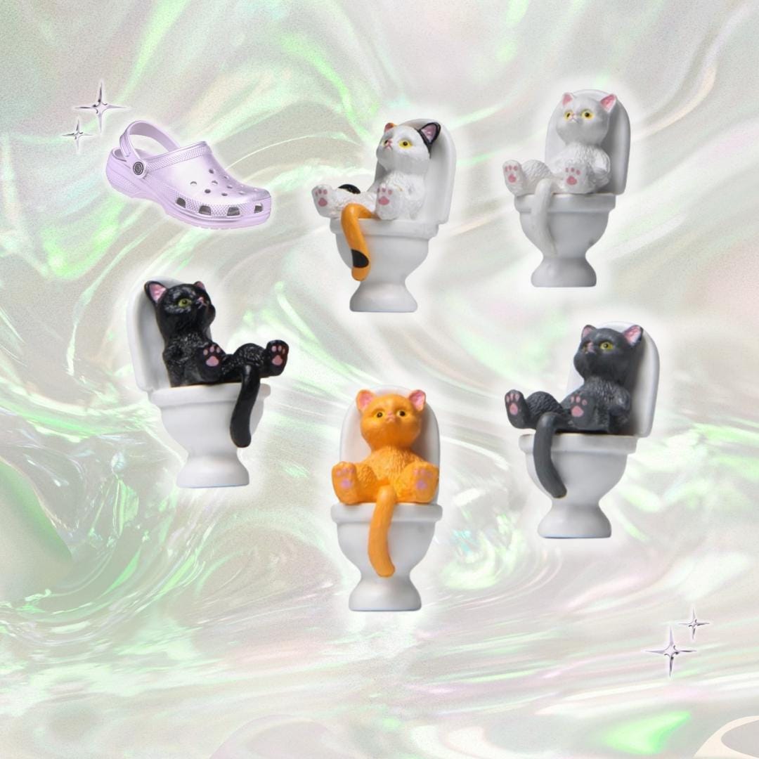 Cute Croc Inspired Clog Charms Cat on Toilet Funny Cute Shoe ...