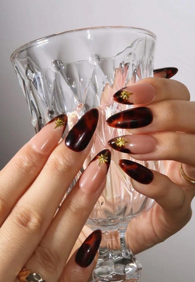 Morning Star Tortoise Shell Press on Nail Gel Nails Luxury Handmade ...