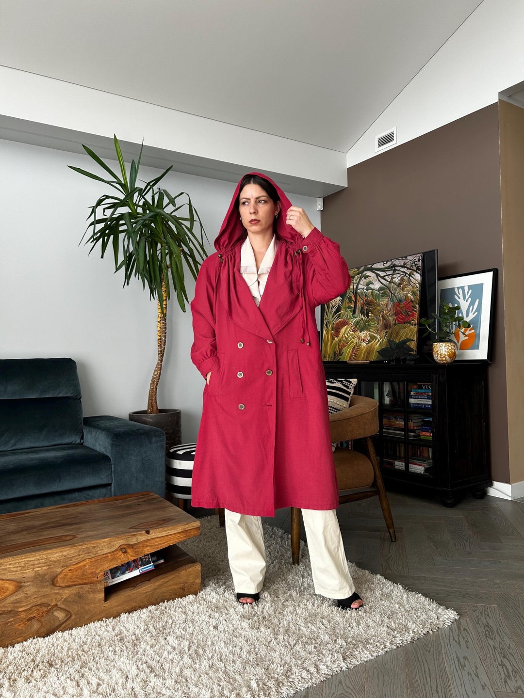 Vintage 1980s Silk Red Riding Hood Cape Coat Size S/M Unique Retro ...