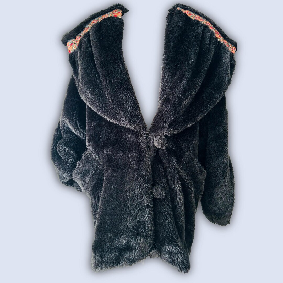 Vintage 80s Black Faux Fur Teddy Coat: Oversized Italian Midi Size L - Etsy
