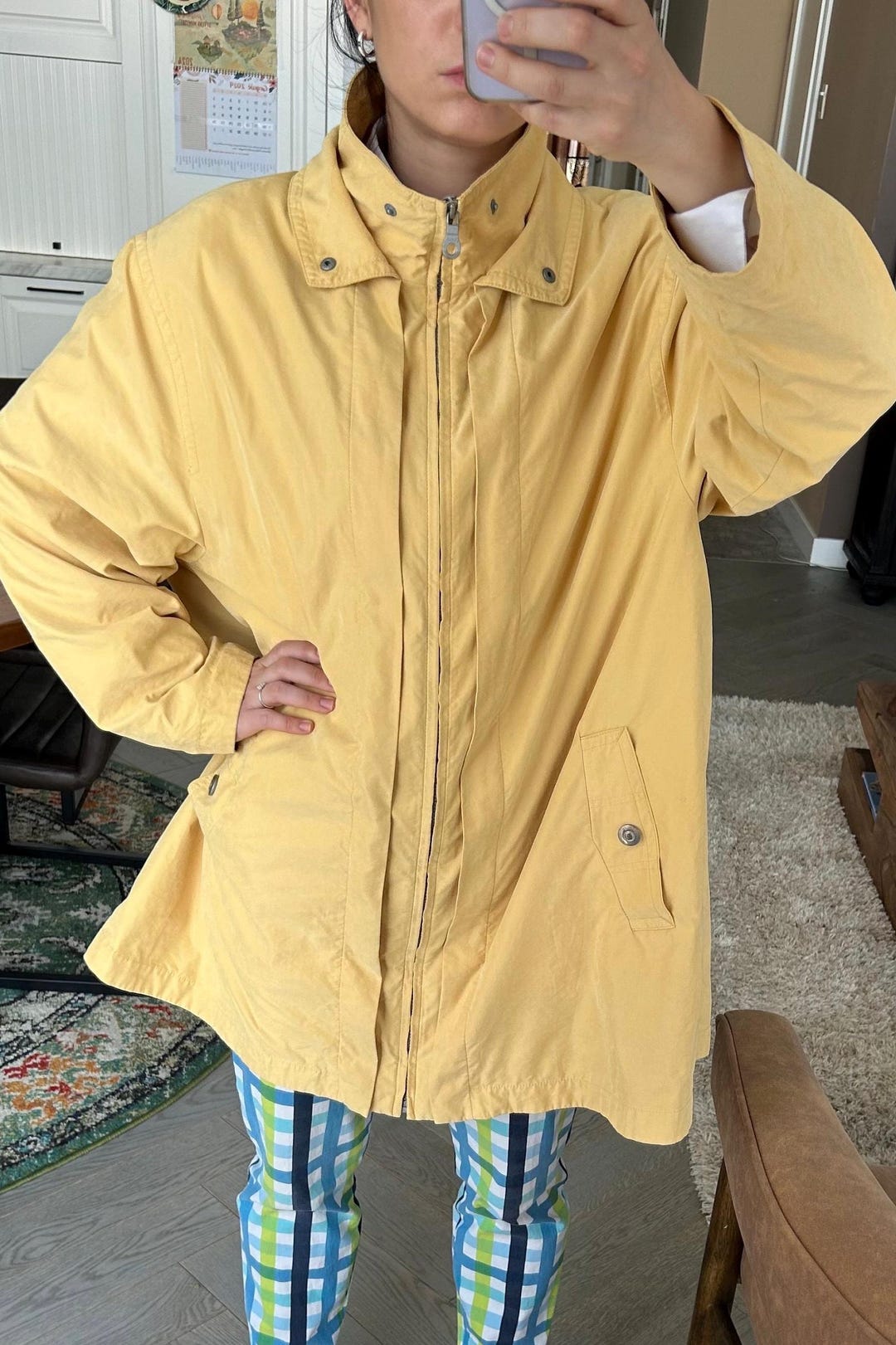 Vintage A-line Midi Yellow Seasonal Lightweight Trench Coat / Parka ...