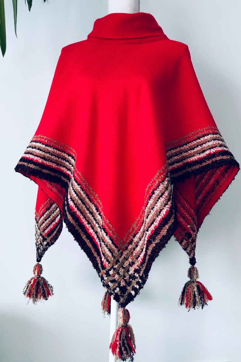 Vintage Red Wool Poncho | One Size - Etsy