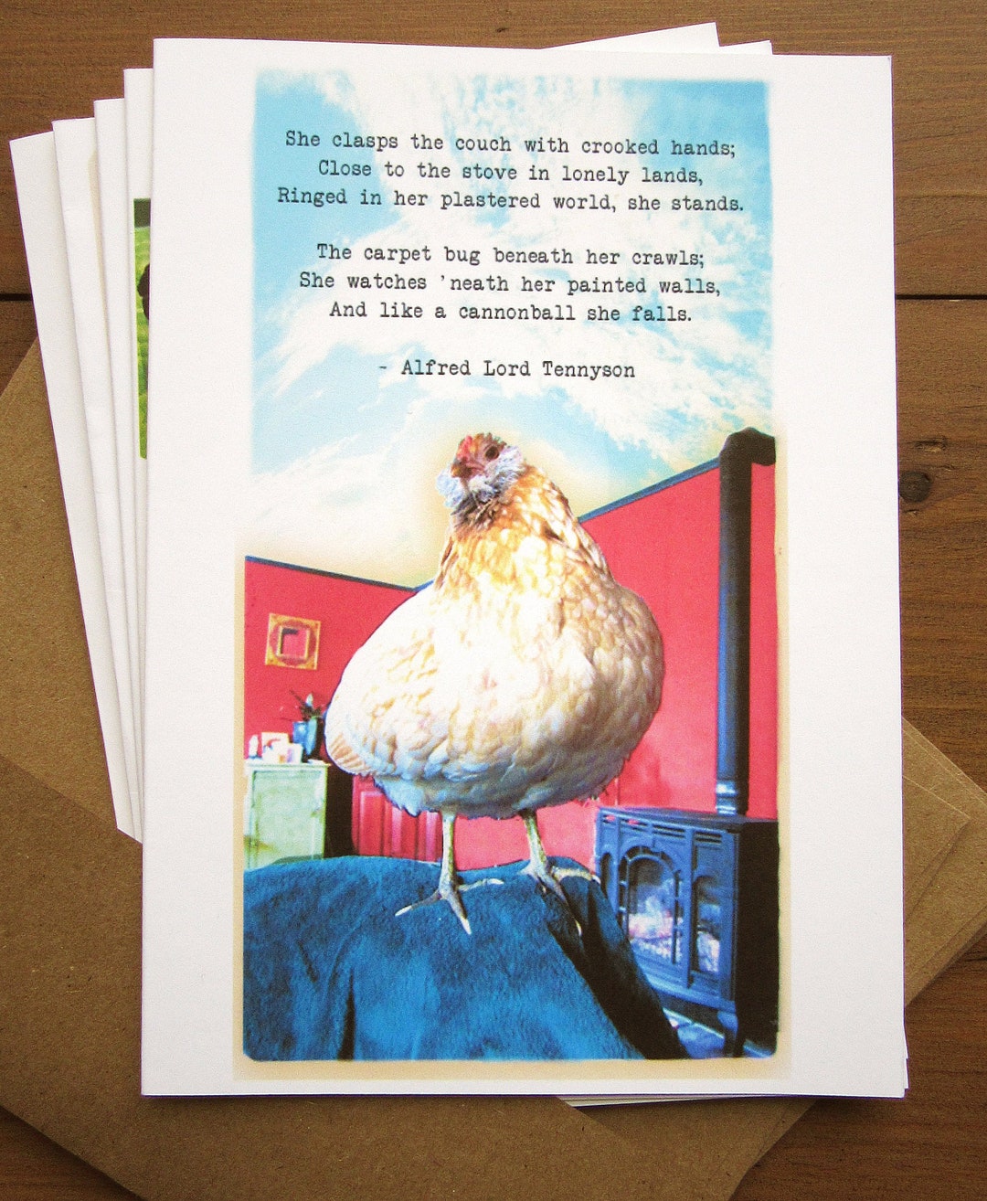 Literary Chicken Greeting Card - Alfred Lord Tennyson; She Clasps the ...