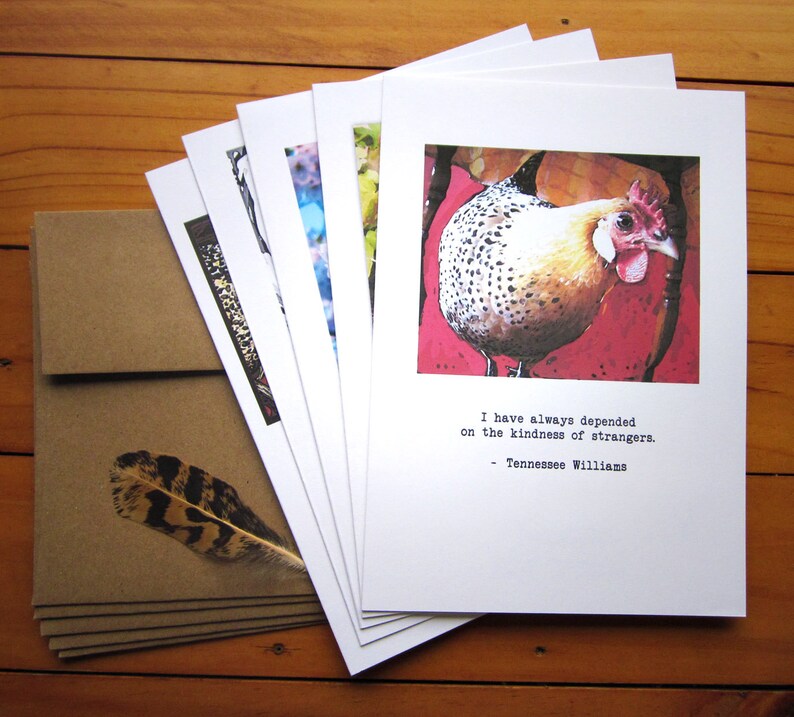 Literary Chicken Greeting Cards Set of 5 Assorted You Choose, Handmade ...
