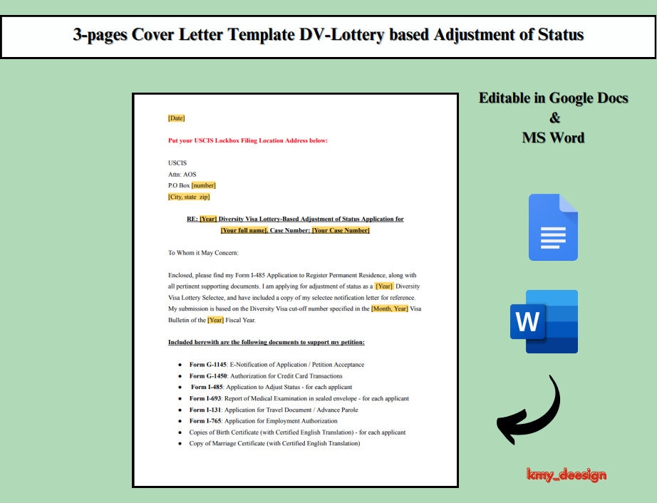 Cover Letter Template for Diversity Lottery (dv)-based Immigration ...