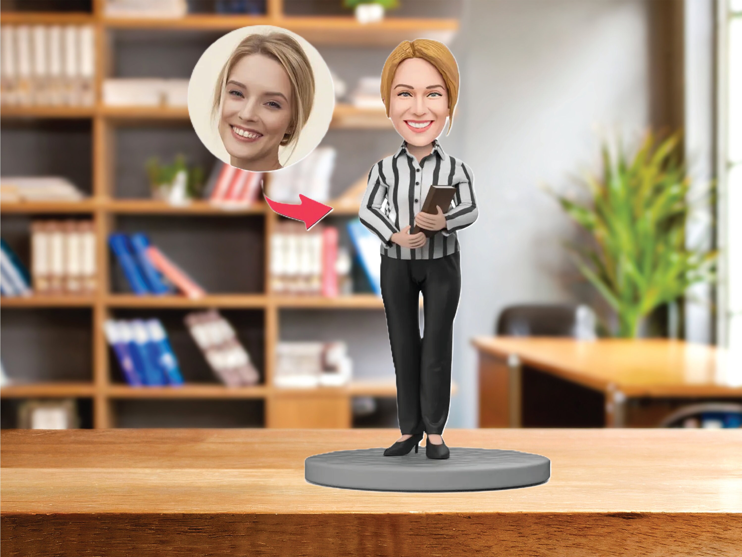 Female Teacher in Striped Shirt Custom Bobblehead With Engraved Text - Etsy