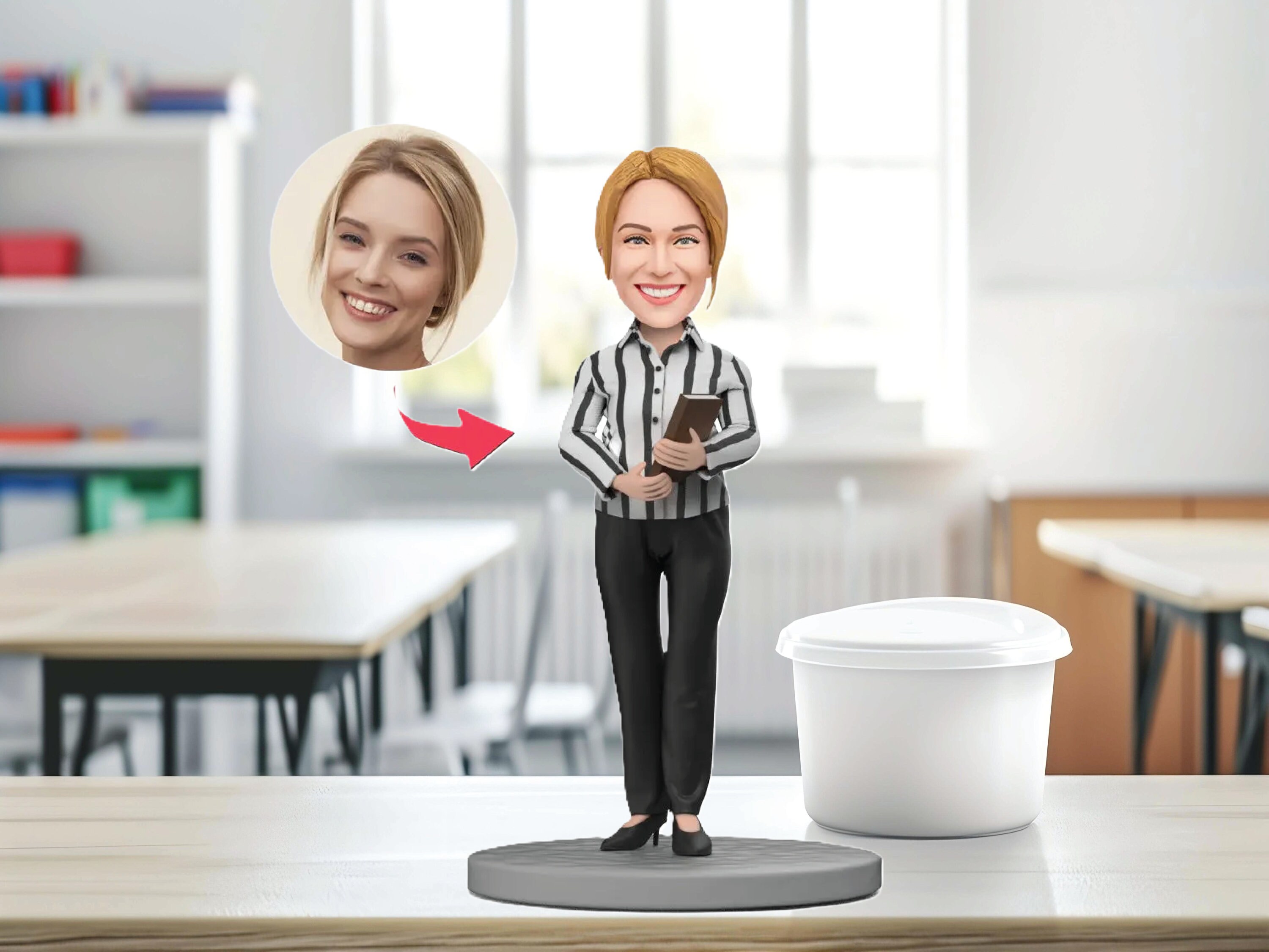 Female Teacher in Striped Shirt Custom Bobblehead With Engraved Text - Etsy