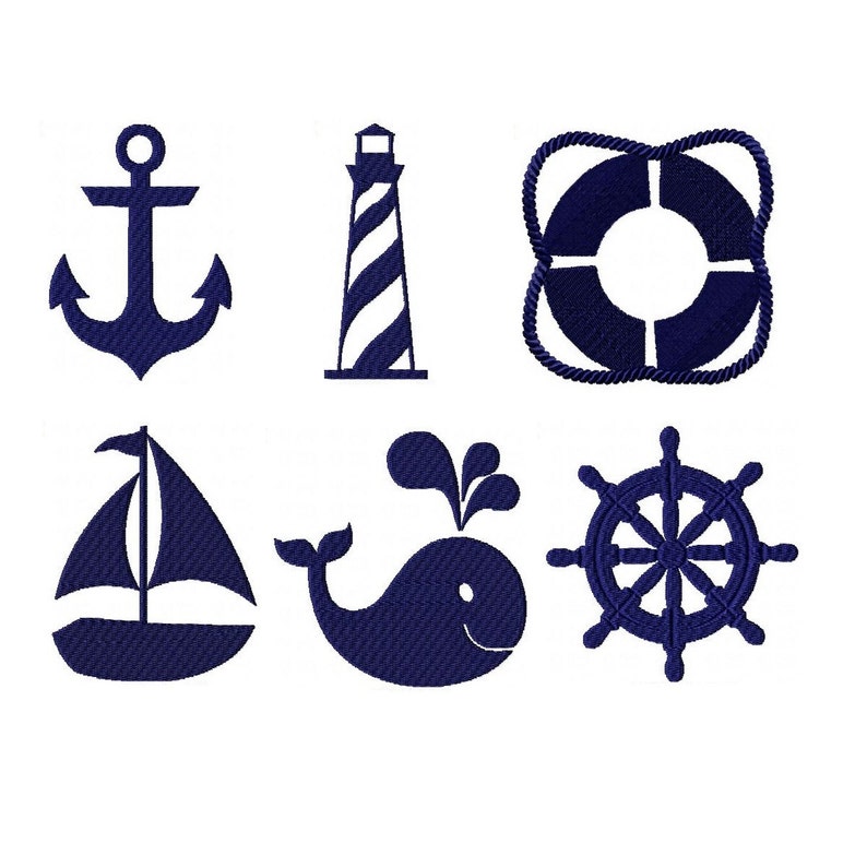 DIGITAL FILE Machine Embroidery Nautical Collection Monochromatic 4x4 ...