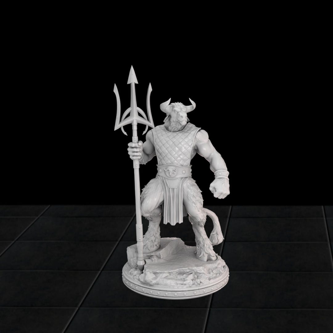 Minotaur Jarl Miniature | 32mm Resin Fantasy Figure With Trident for ...
