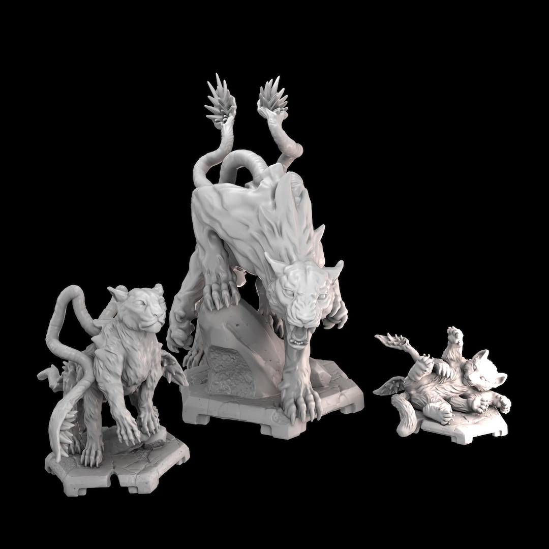 Beast Monster Cat Trio 3d-printed RPG Figures (adult, Teen, Kitten ...