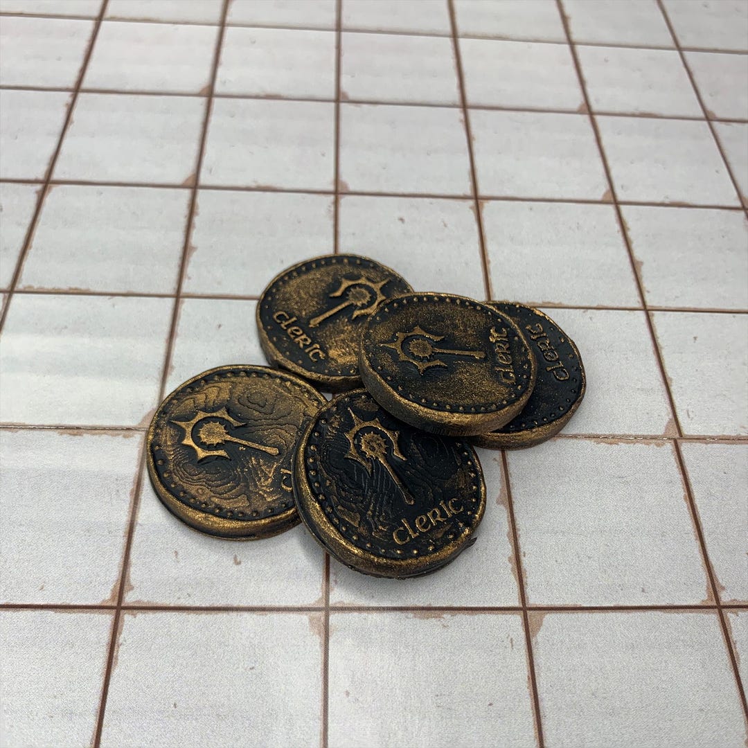 Cleric Token Set (5 Coins), RPG Tokens, Fantasy Coins, Gold and Black ...