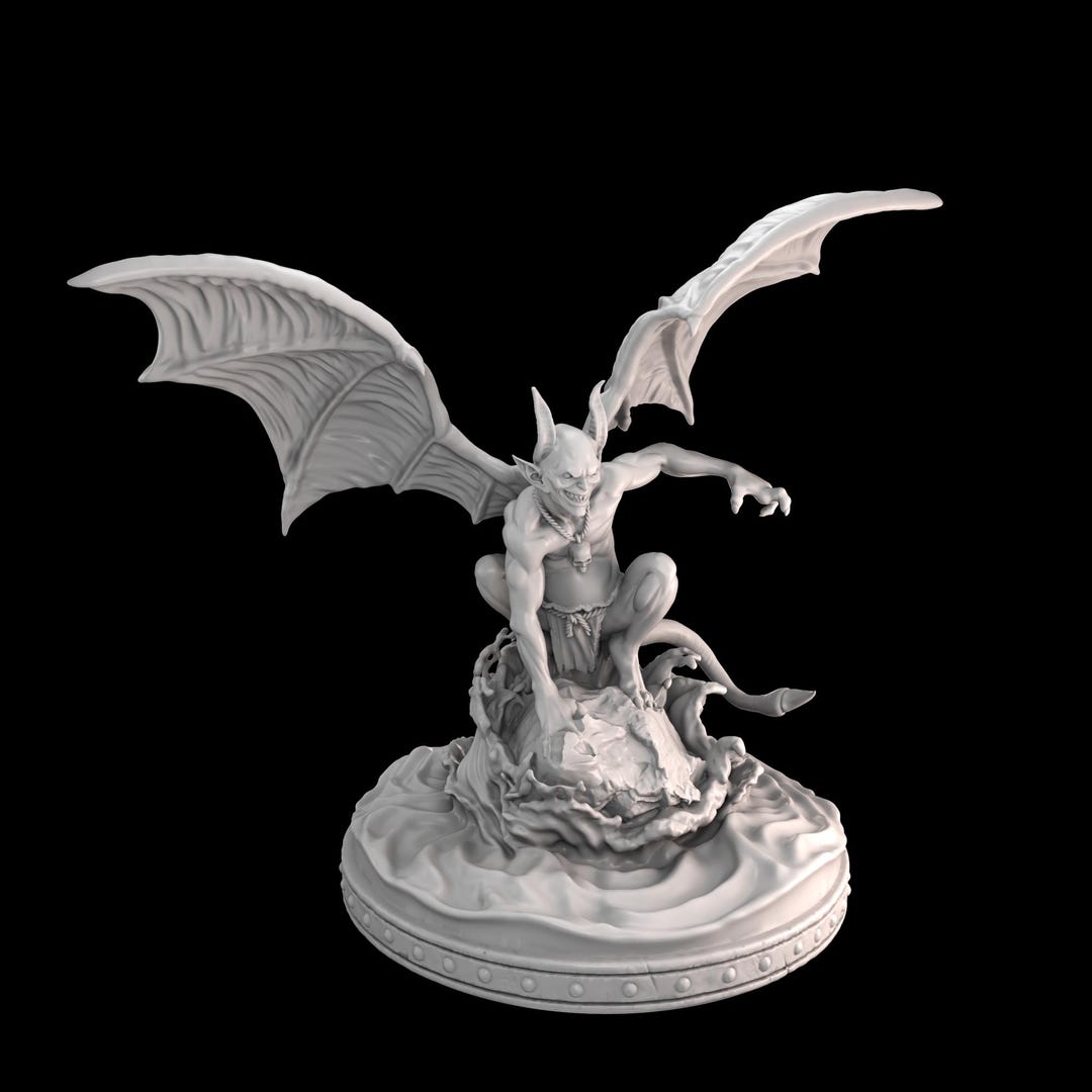3d-printed Creature – Horned Demon With Spiked Tail and Wings, Sitting ...