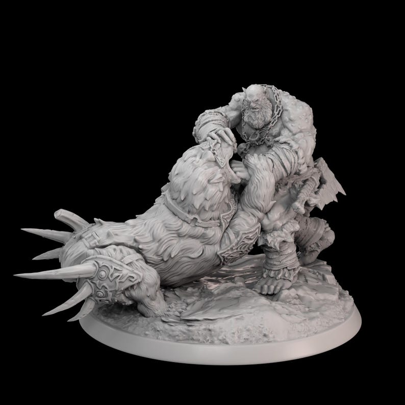 Troll Vs Bear 55mm Ferocious Troll Tearing Bear's Jaws Miniature ...