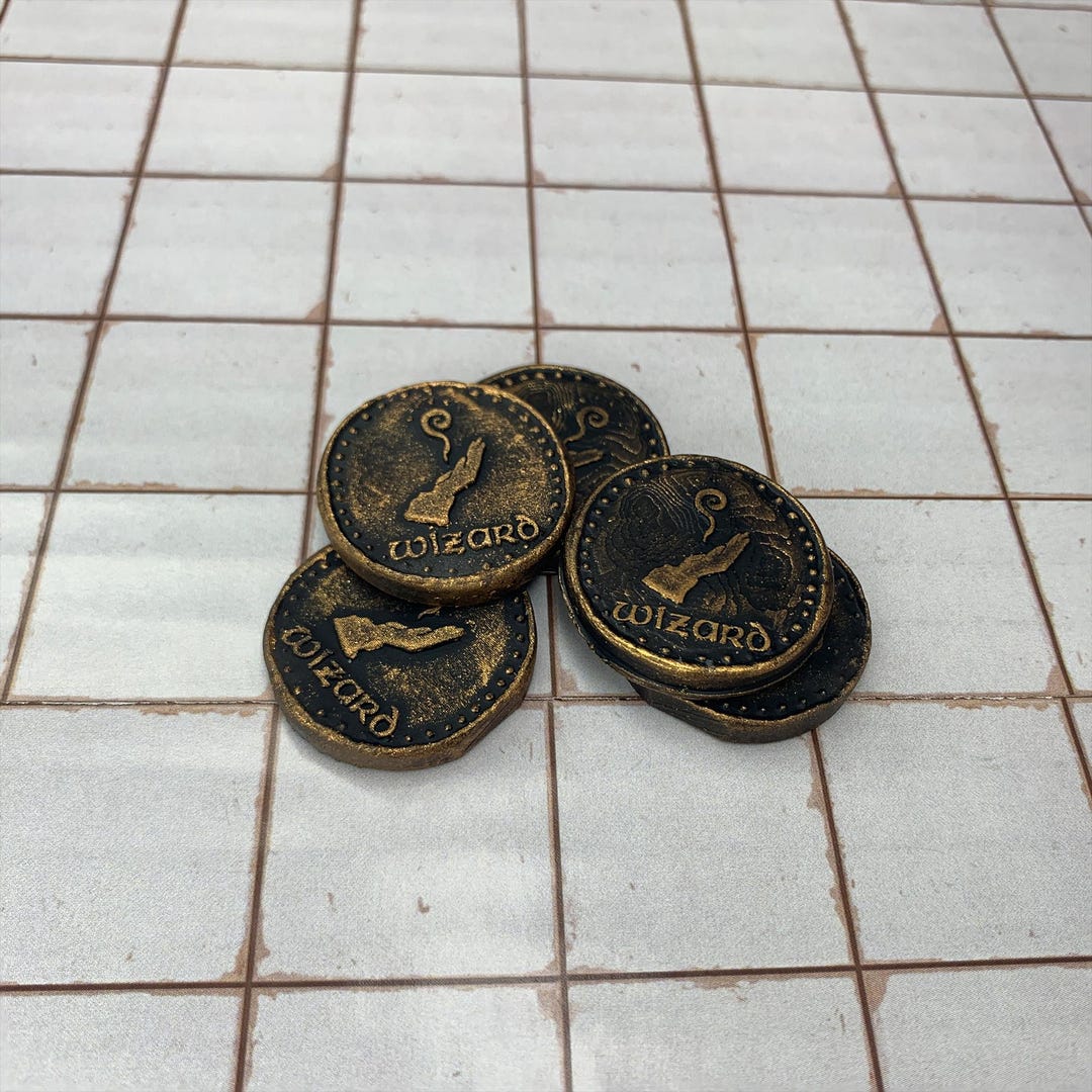 Wizard Token Set 5 Coins, RPG Tokens, Fantasy Coins, Gold and Black ...