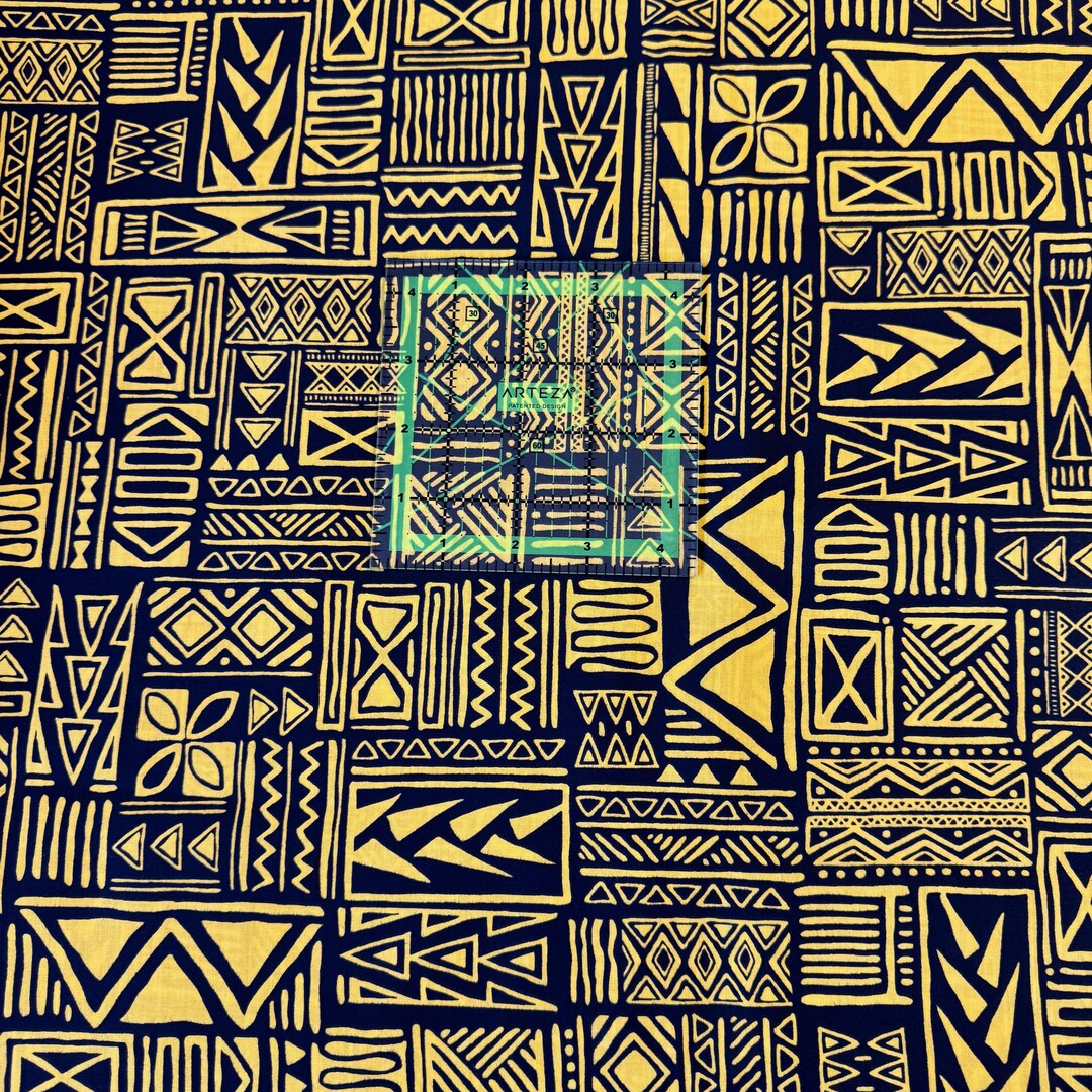 Hawaiian Fabrics - 41 - Tribal Tapa Tattoo - Black - Yellow - Aloha ...