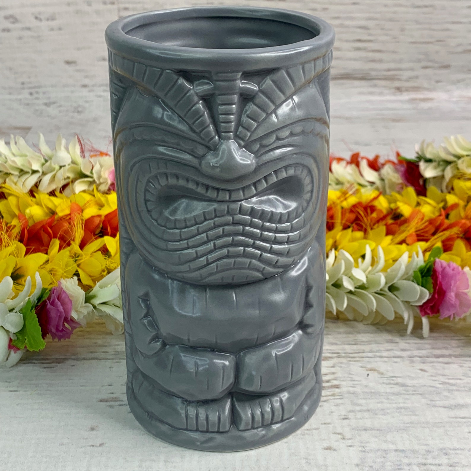Vintage Tiki Mug - Health & Happiness Tiki - Gray - Ceramic - 18 Fluid ...
