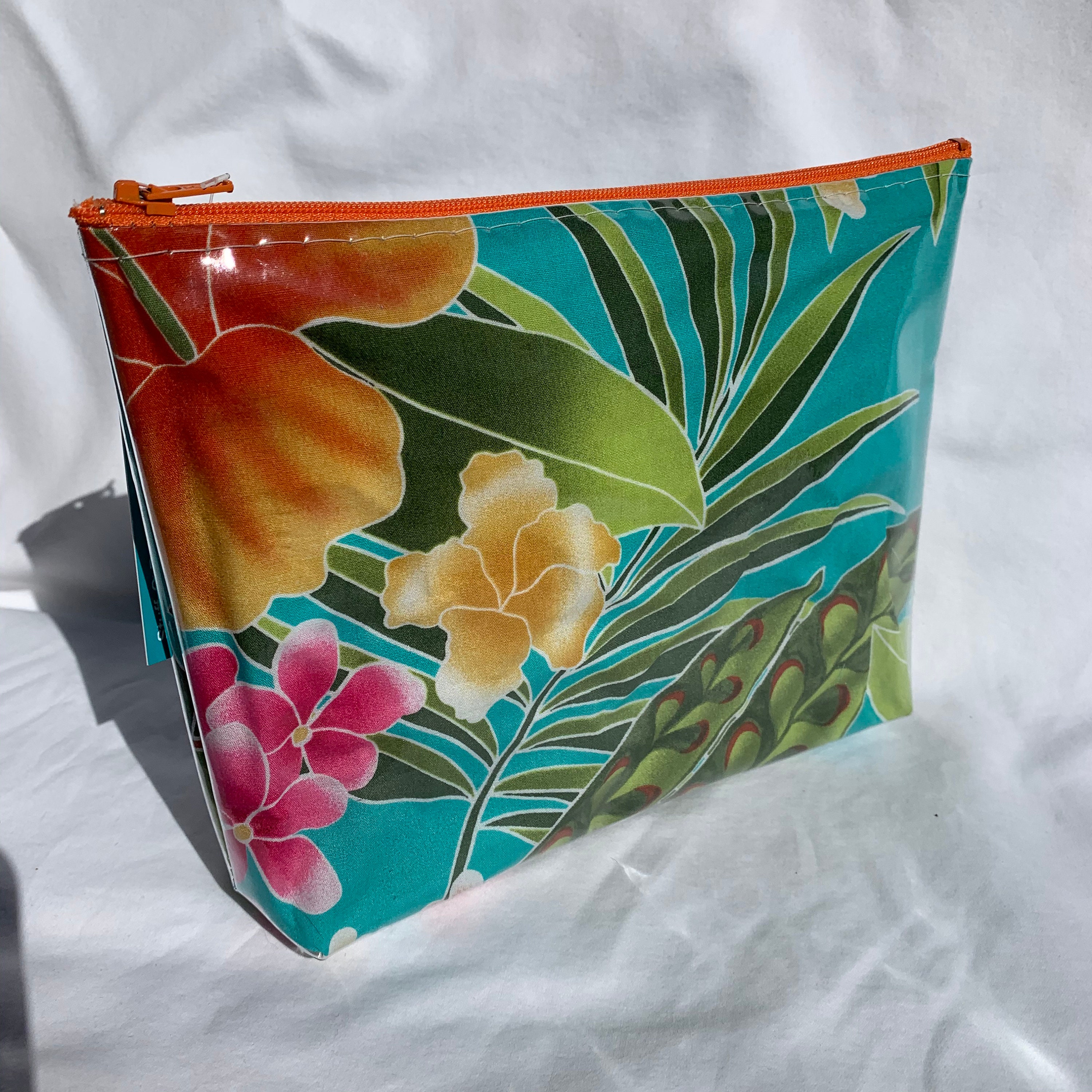 Tropical Flowers - Turquoise - Makeup Bag - Hawaiian Aloha Print