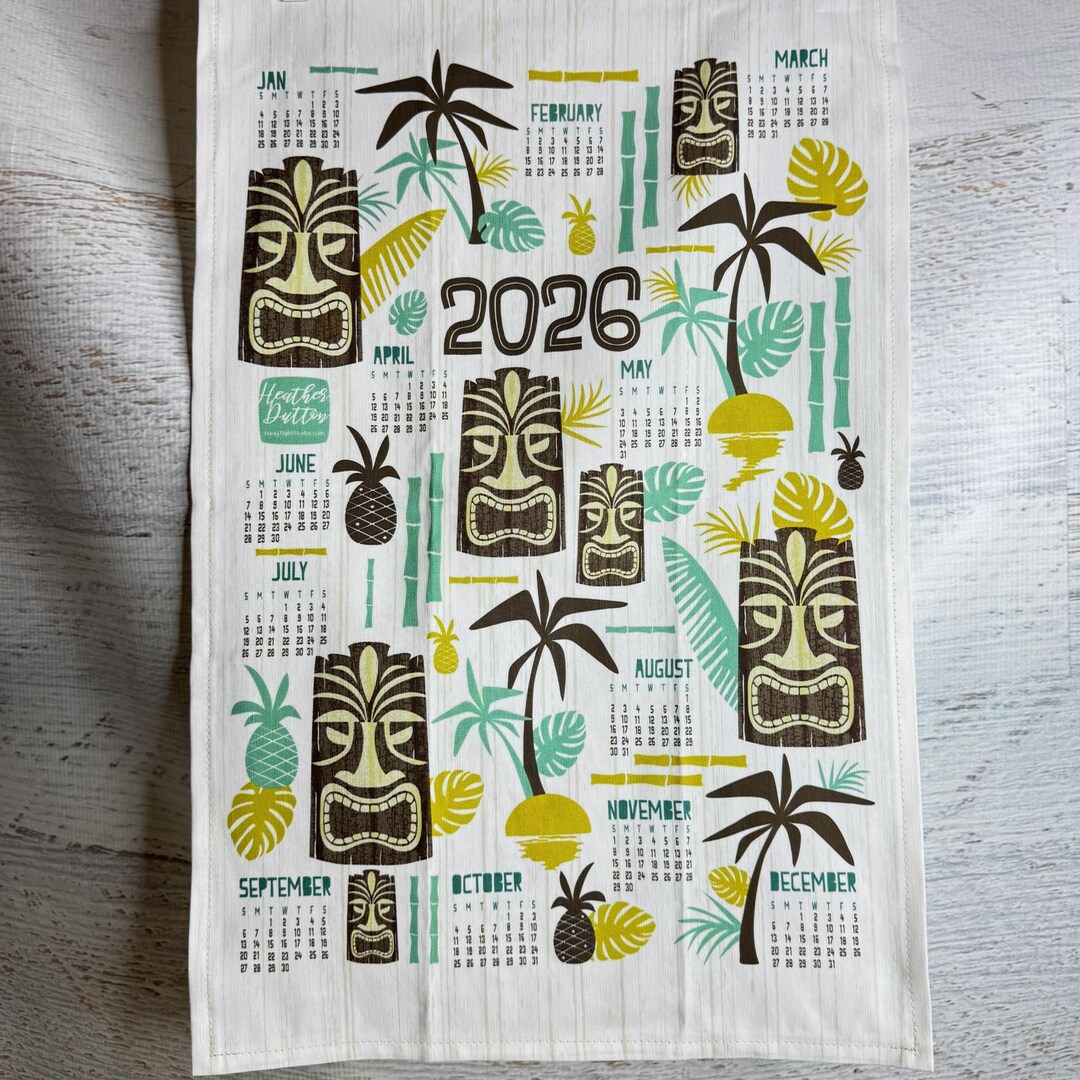 Island Tiki - 2026 Tea Towel Calendar - Linen Cotton Canvas - Etsy