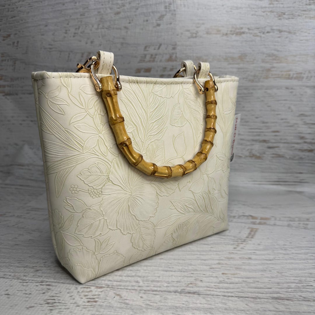 Paniola Collection: Cream | SMALL Embossed Hawaiian Print Vinyl Tote ...