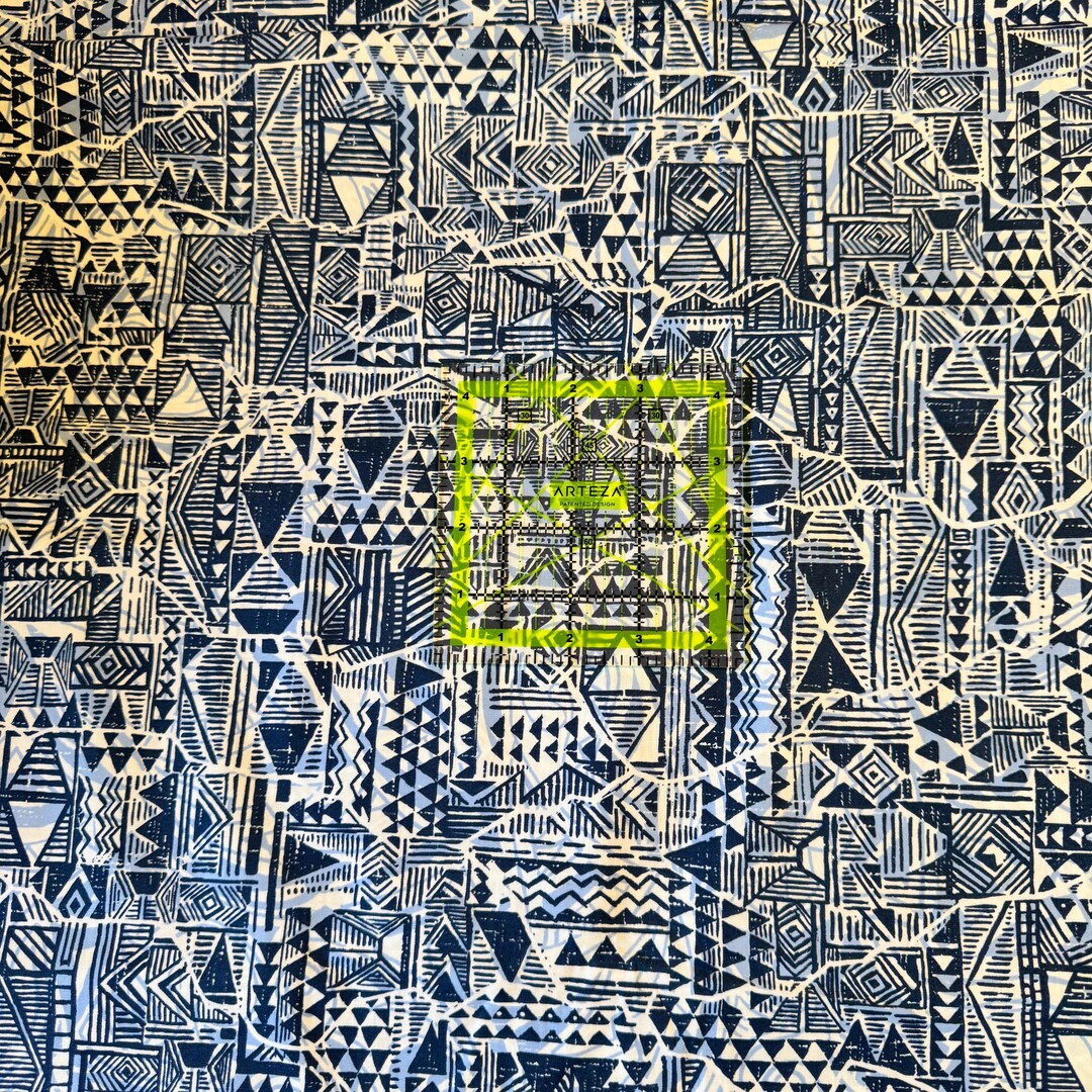 Hawaiian Fabrics - 45 - Tribal Tapa Tattoo - Blue - Aloha Print ...
